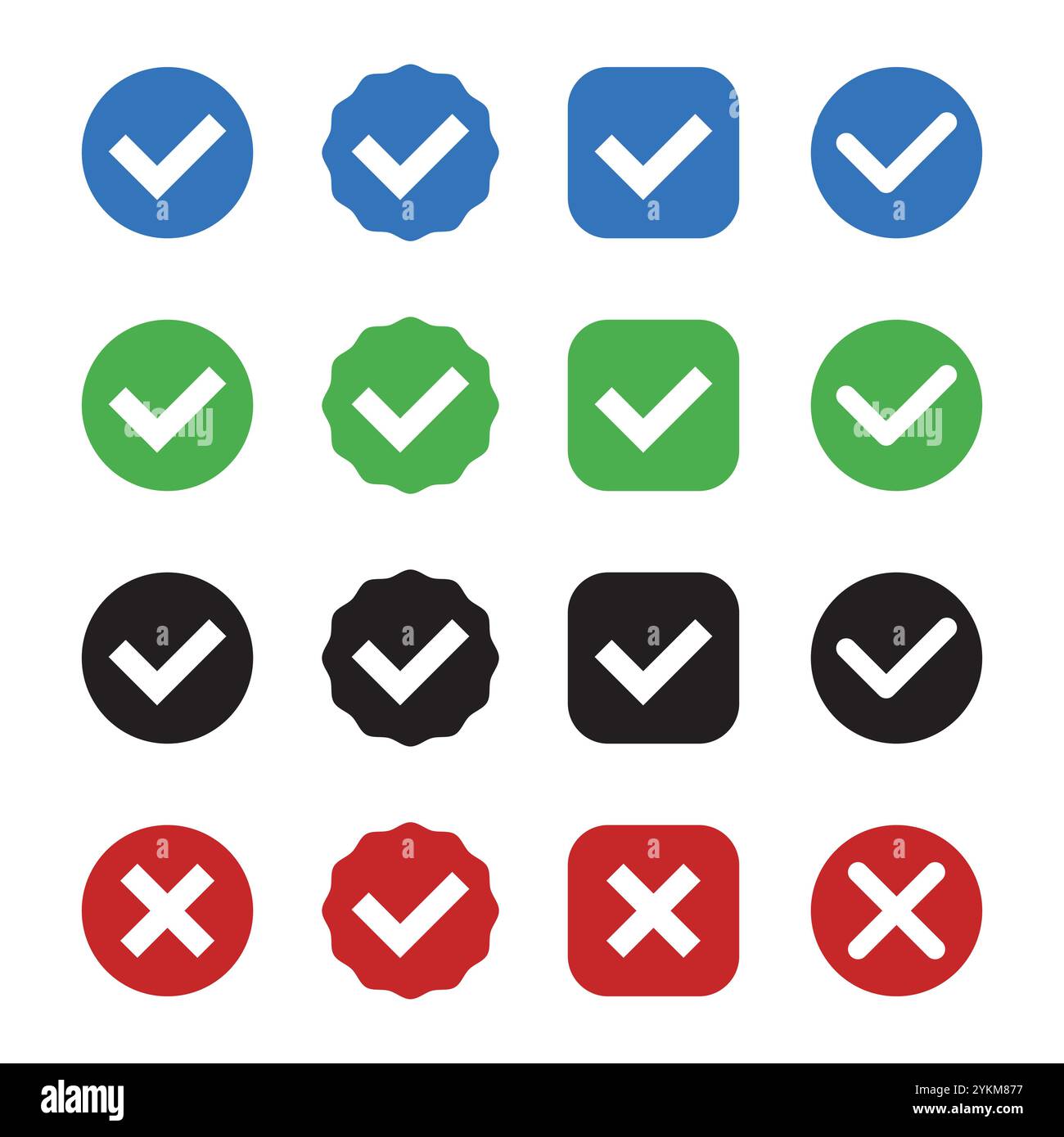 Checkmark icons blue,green,black and red right and wrong choices on isolated white background ...