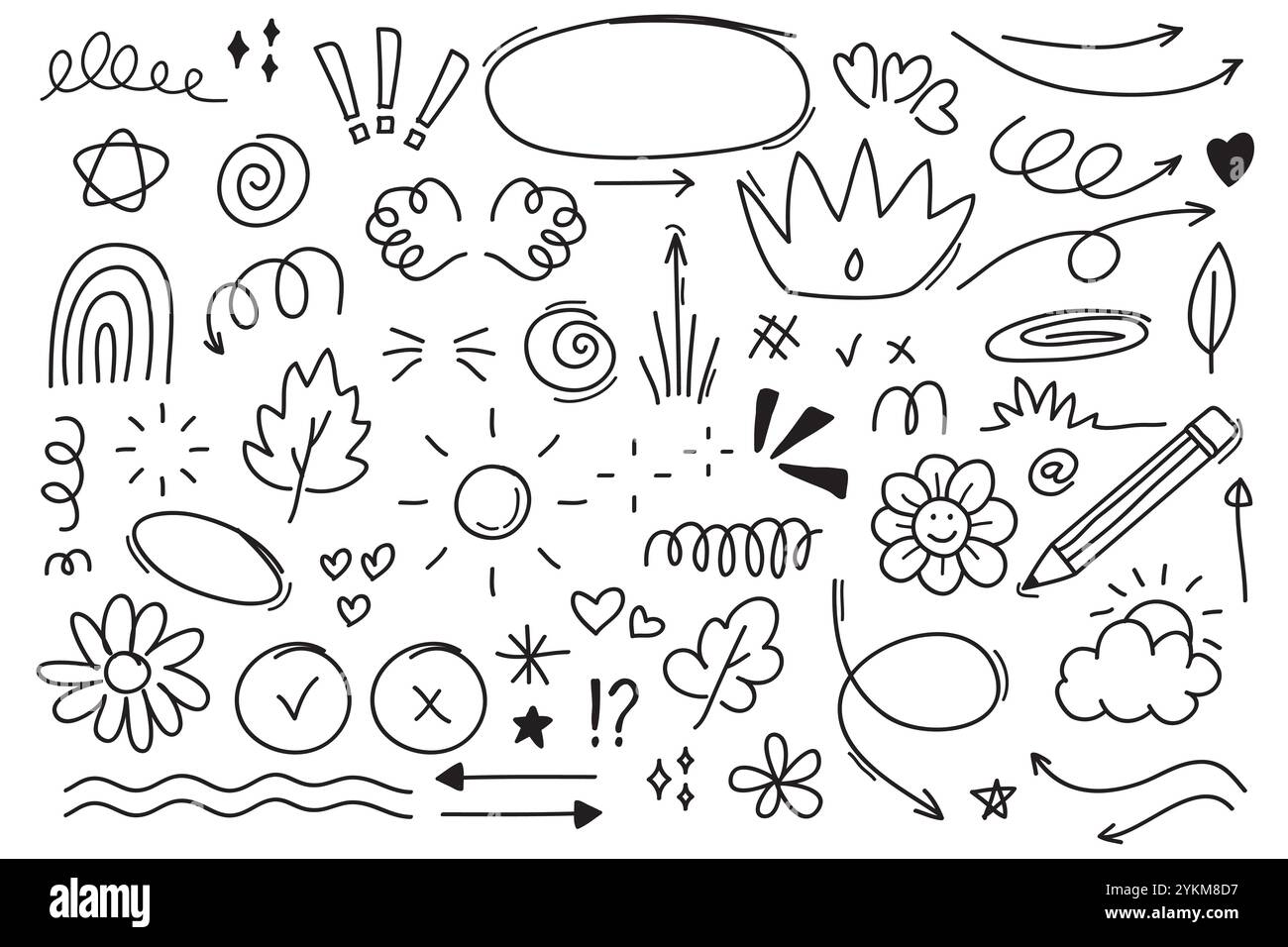 Set of cute pen line doodle element vector. Hand drawn doodle style ...