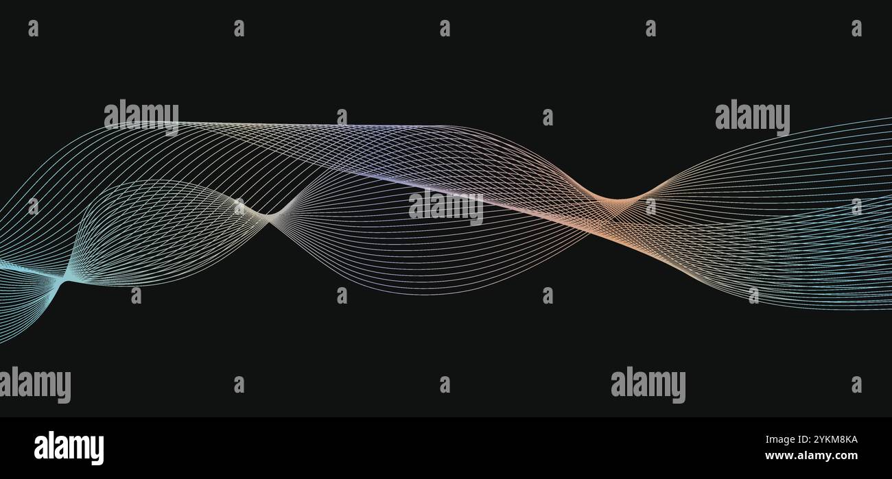 Undulate gradient multicolor lines with blend effect. Isolated wave swirl on black background ...