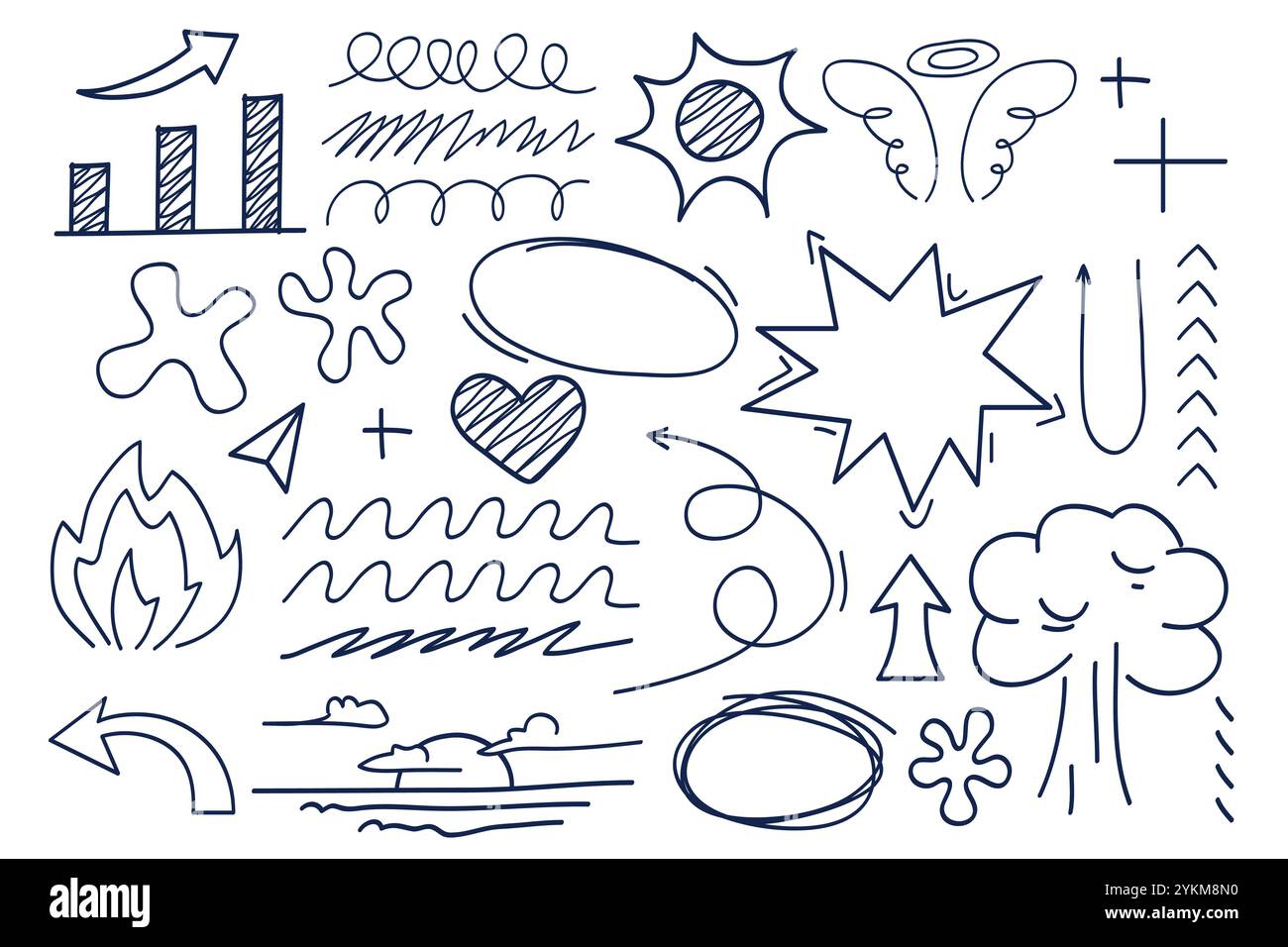 Hand drawn blue doodle style collection .Vector illustration Stock ...