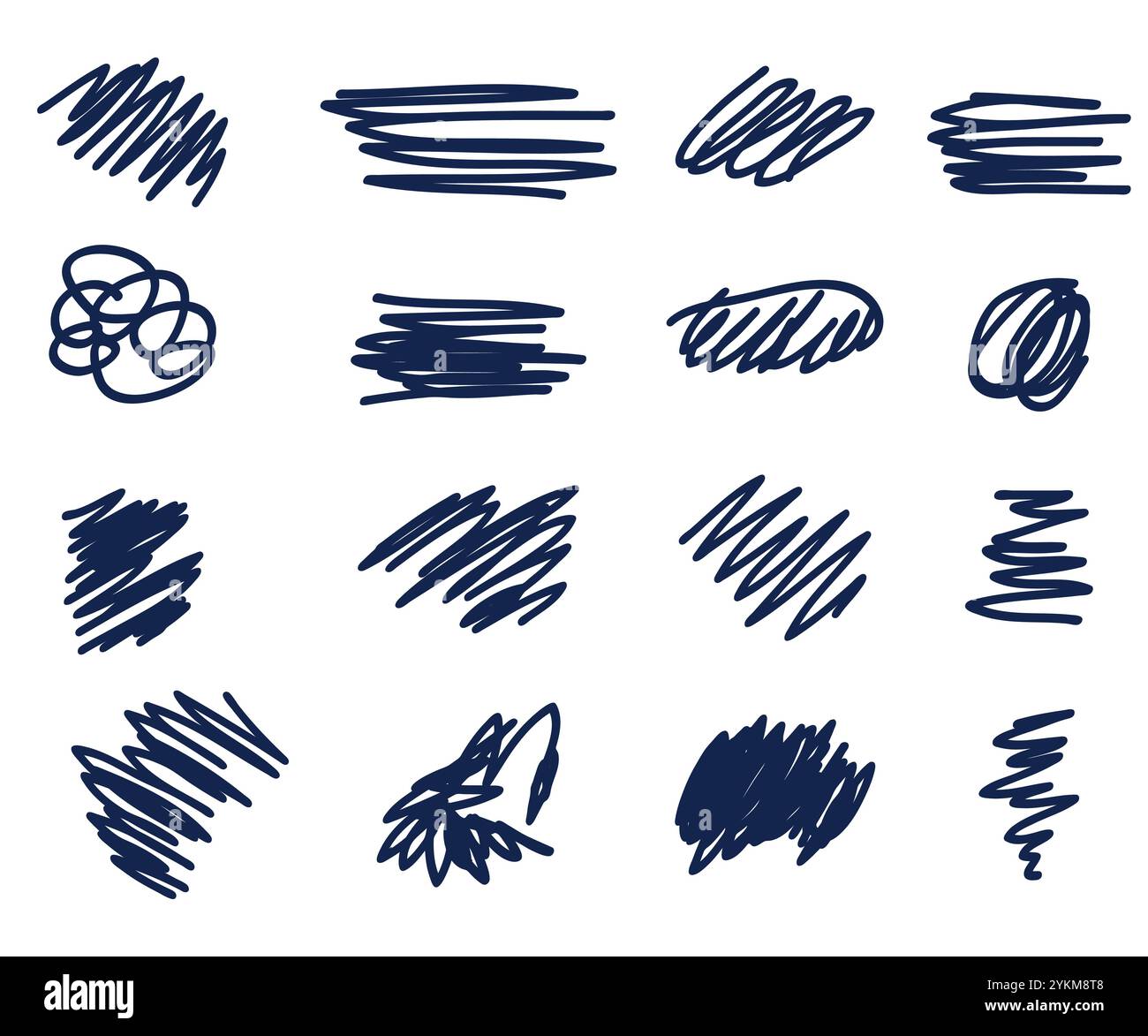 Abstract blue pen sketch random scribbles set isolated on white ...