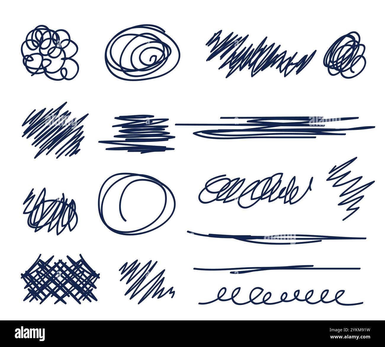 Abstract scribbles blue pen sketch collection isolated on white ...