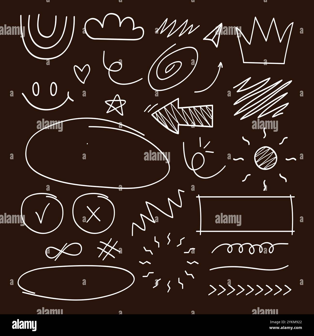 Hand drawn doodle style collection isolated on brown background .Vector ...