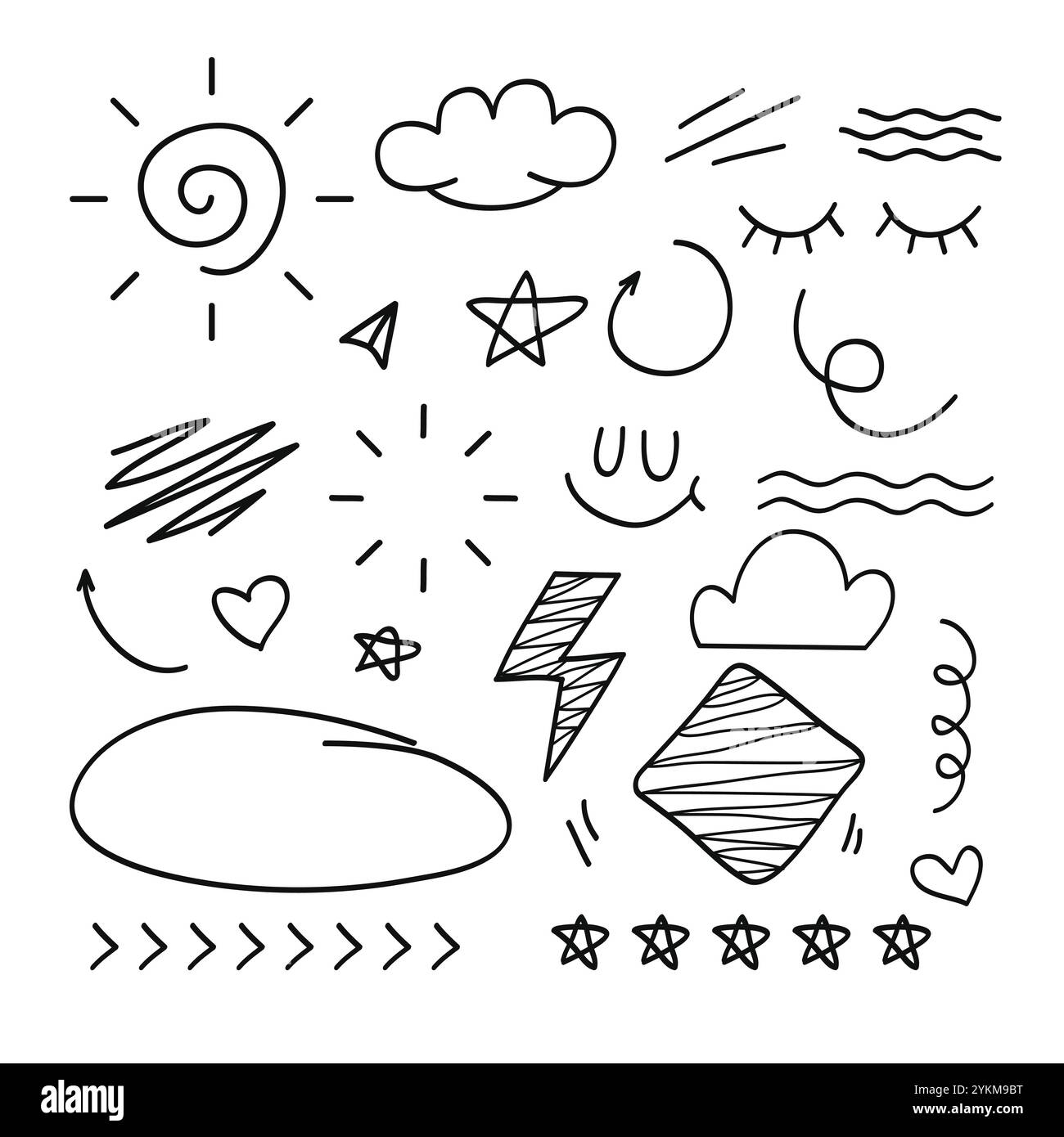 Hand drawn doodle style collection isolated on white background .Vector ...