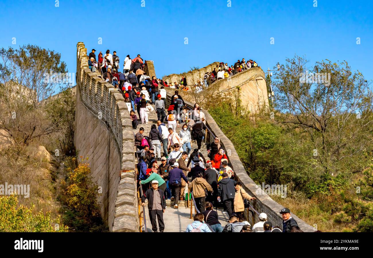 Crowded Climb Great Wall Outer Section Badaling Beijing China. This ...