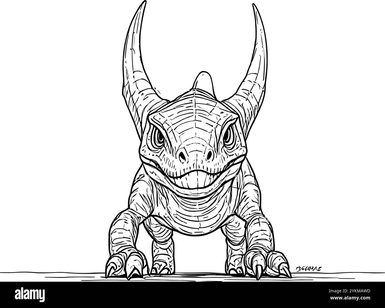 A detailed line drawing of a dinosaur, a heavily armored dinosaur with ...