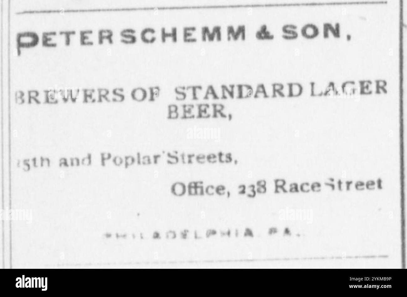 Brewery advertisement in 1900, Peter Schemm & Son Brewers, Philadelphia ...