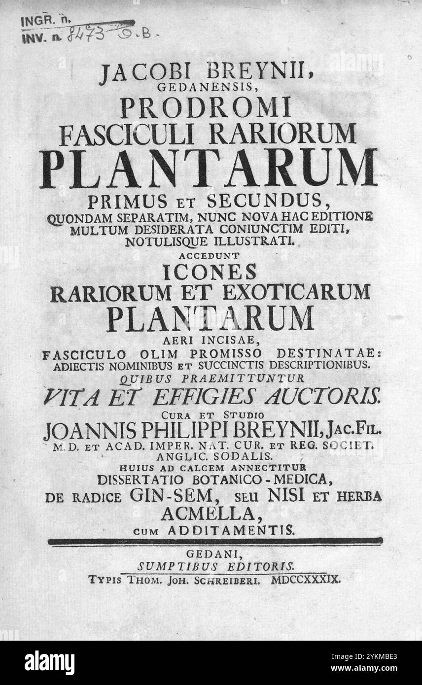 Breyne, Jacob – Prodromi fasciculi rariorum plantarum primus et ...