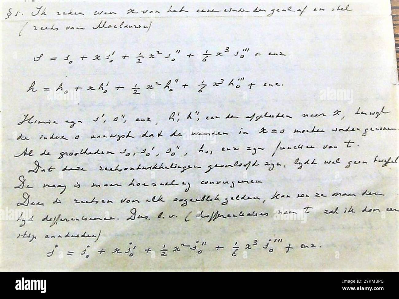 Brief van H.A. Lorentz aan J. Th. Thijsse met MacLaurin-reeksen voor ...