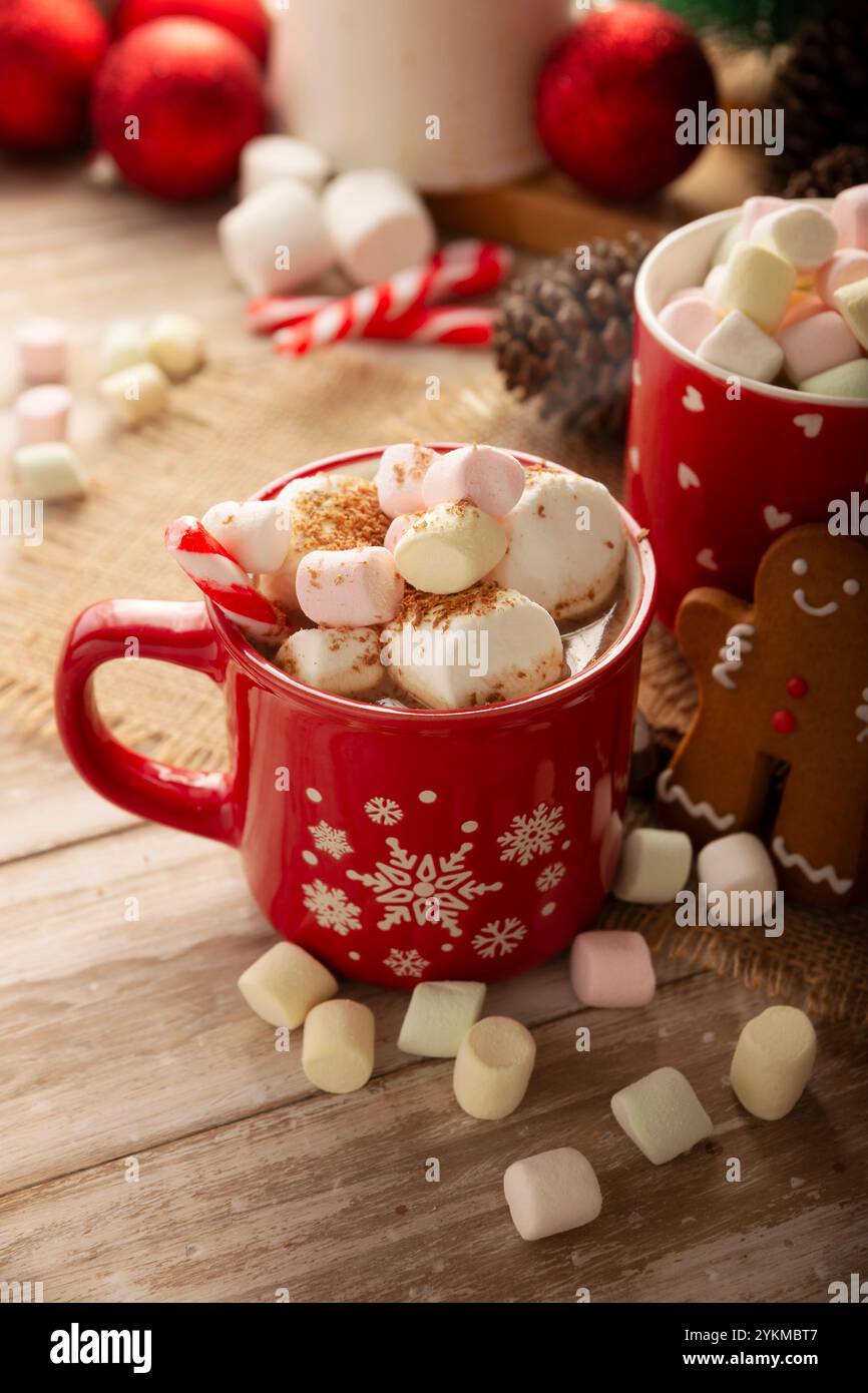 Hot chocolate. Traditional Christmas and winter drink, made with milk ...