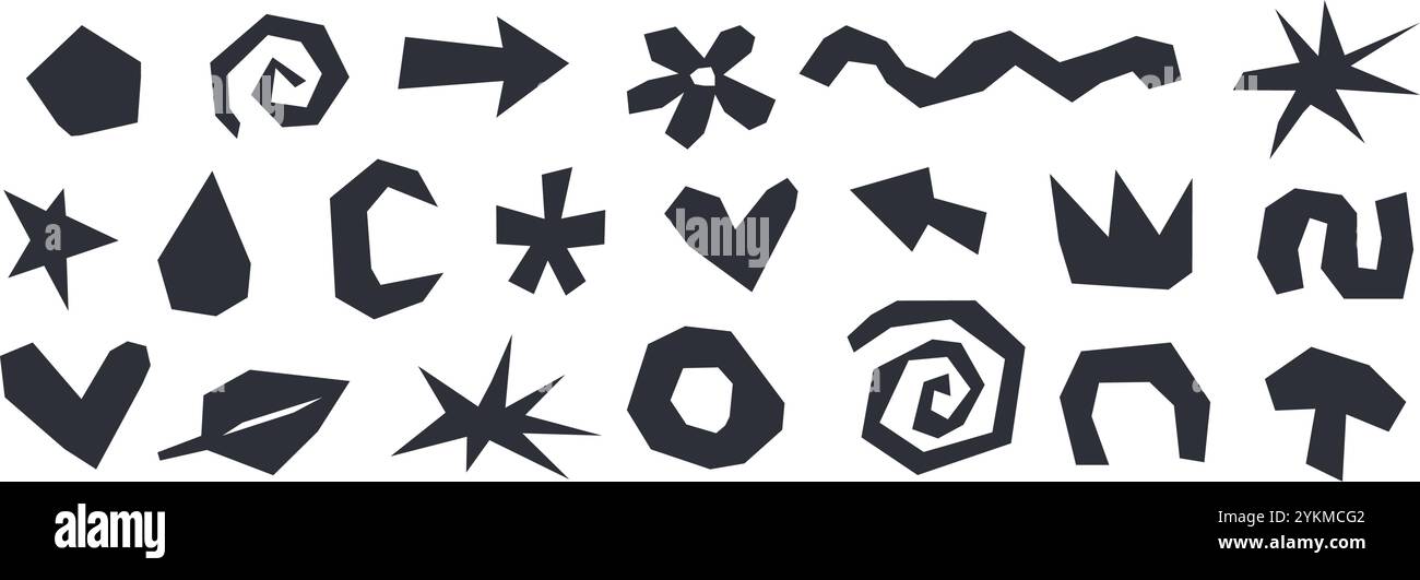 Paper cut out form set. Black abstract collage shape collection ...