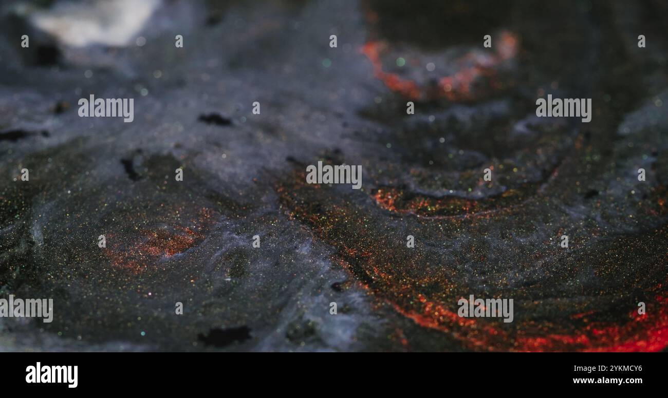 Sparkling lava. Diffusion paint. Shiny opaque mass with metallic ...