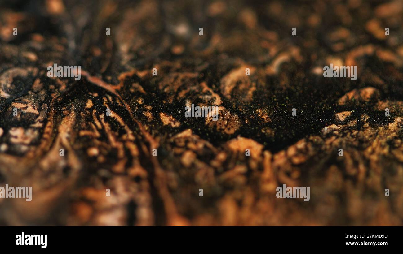 Volcanic bursting. Burning lava magma. Panoramic design. Aerial view of ...