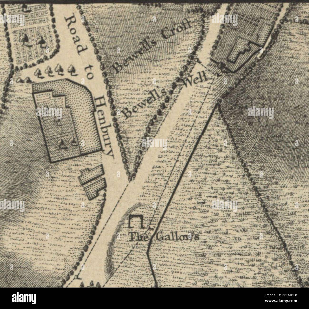 Bristol Gallows on Rocque map 1743 Stock Photo - Alamy