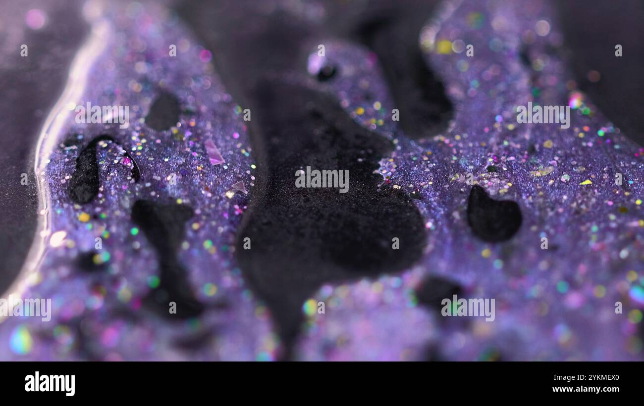 Sparkling ink drip. Glitter liquid texture. Blur purple black color ...