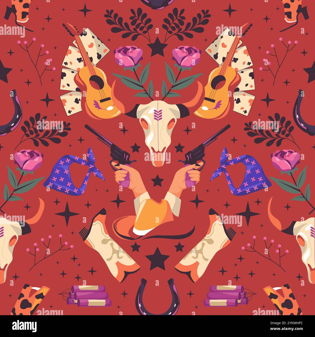 Red Western Cowboy Seamless Pattern Stock Vector Image & Art - Alamy