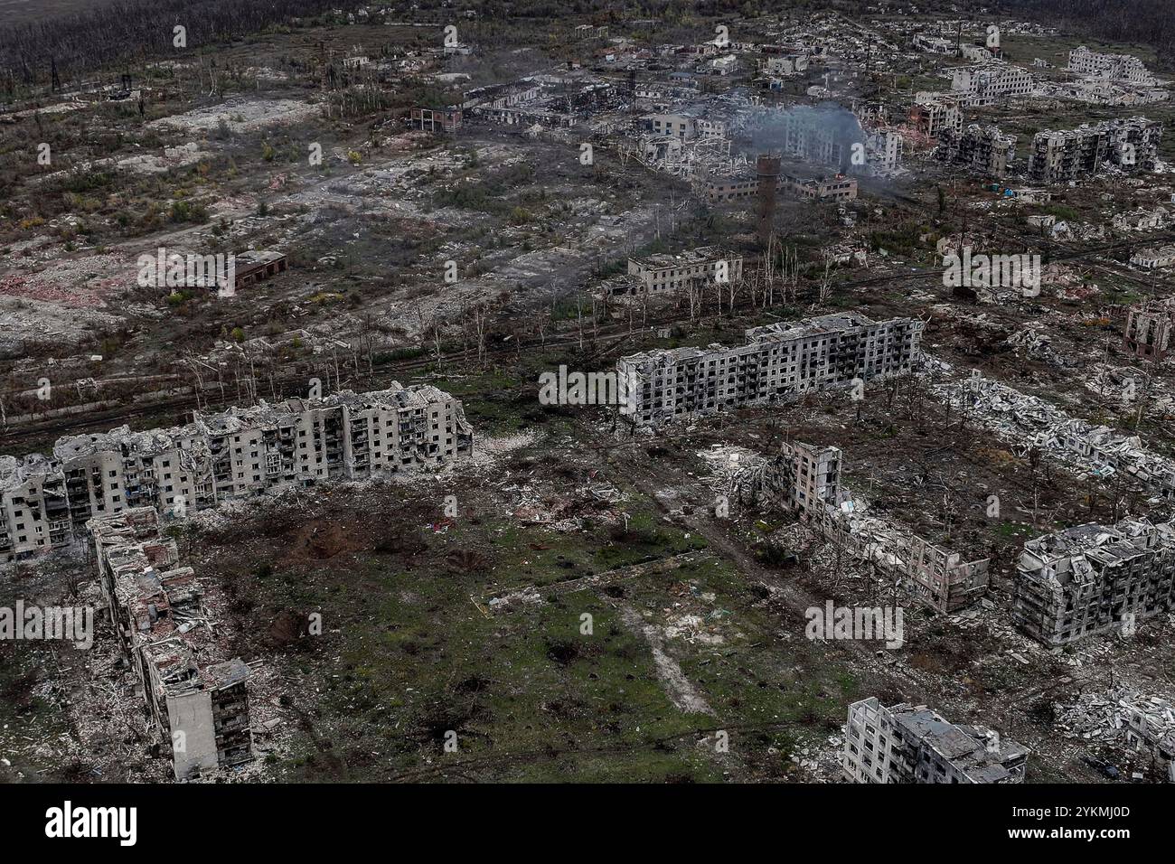 An aerial view of Chasiv Yar shows the frontline city in ruins after ...