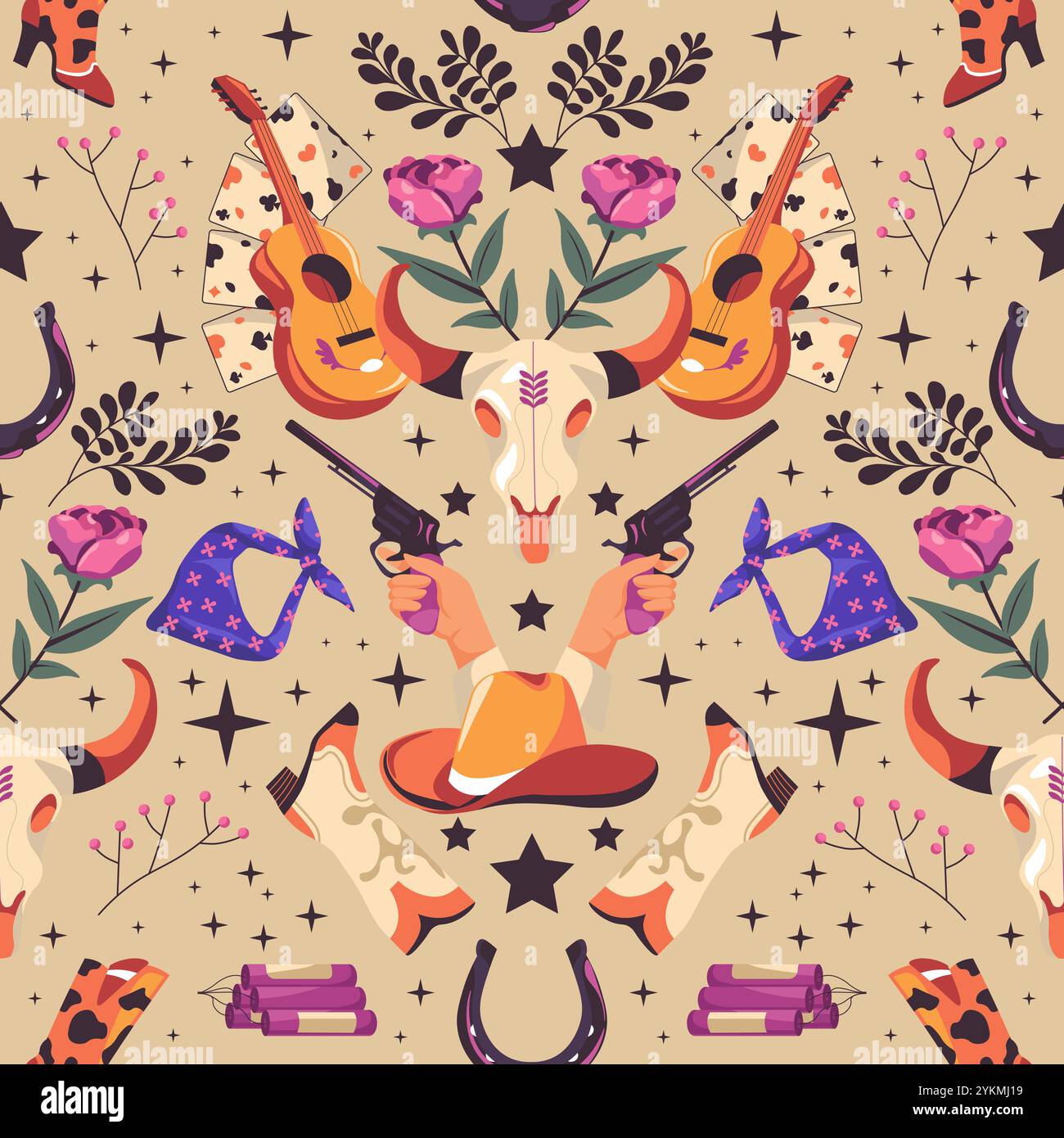 Beige Cowboy Themed Pattern Illustration Stock Vector Image & Art - Alamy