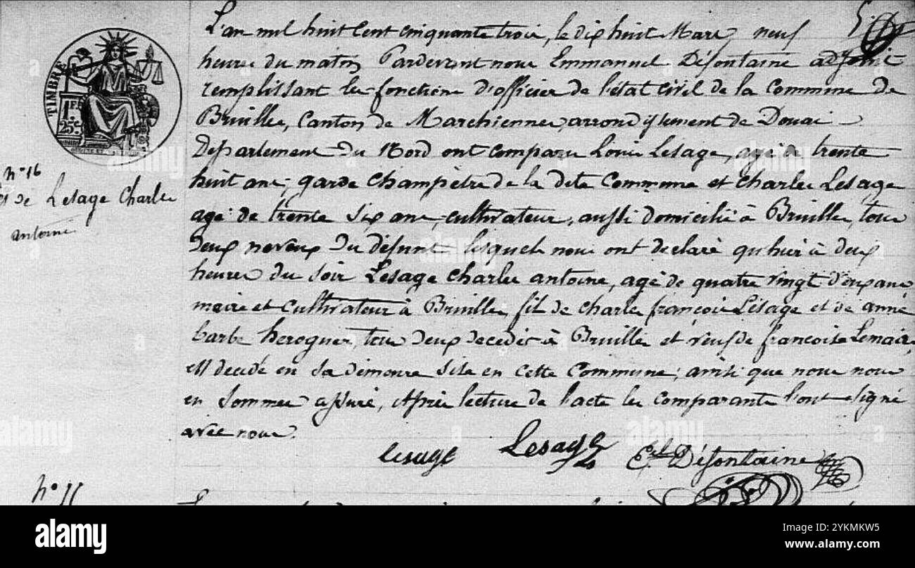 Bruille-lez-Marchiennes - Acte de décès de Charles Antoine Lesage ...