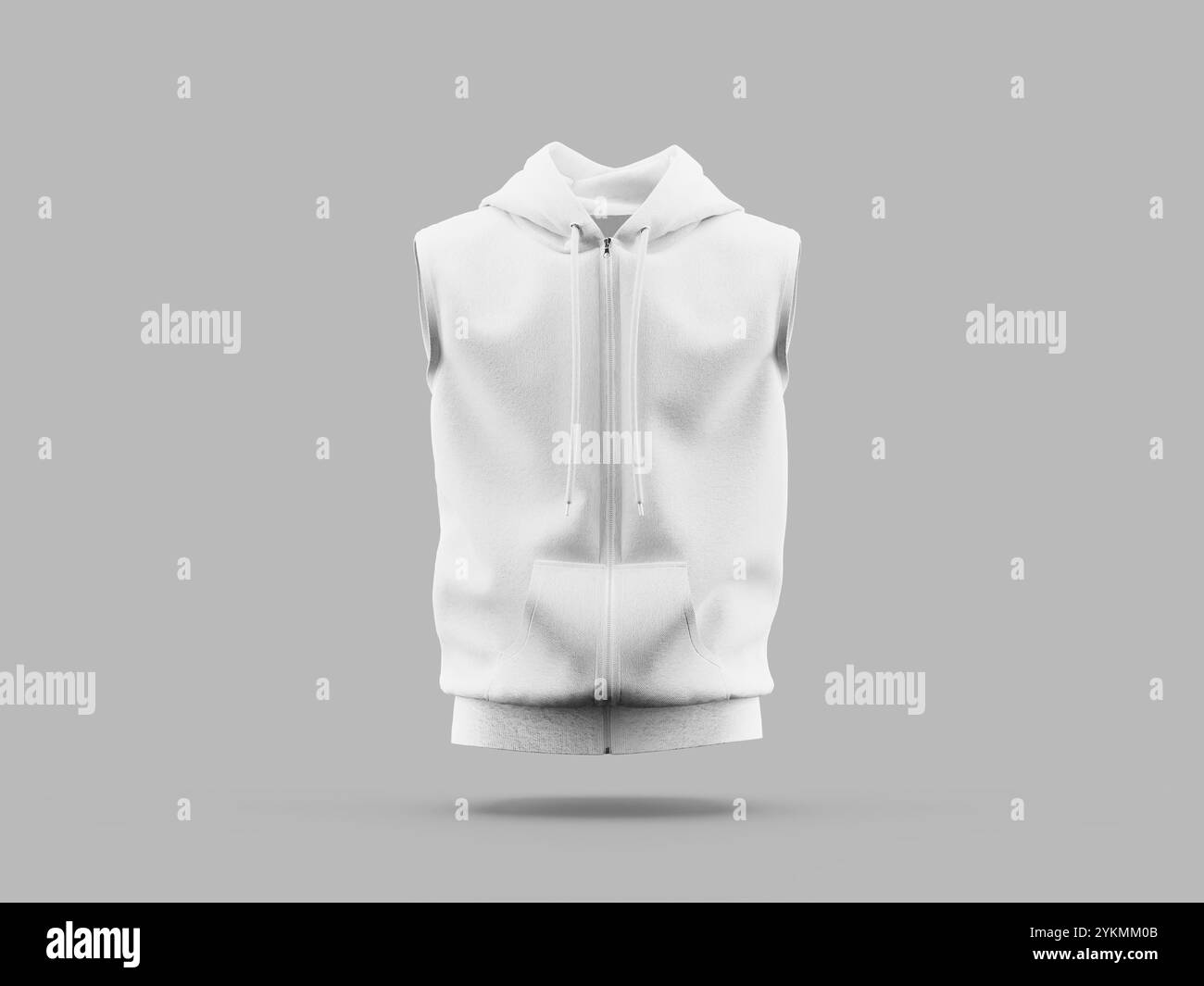 Front View White Blank Sleeveless Hoodie with Zip Mockup 3D Realistic ...