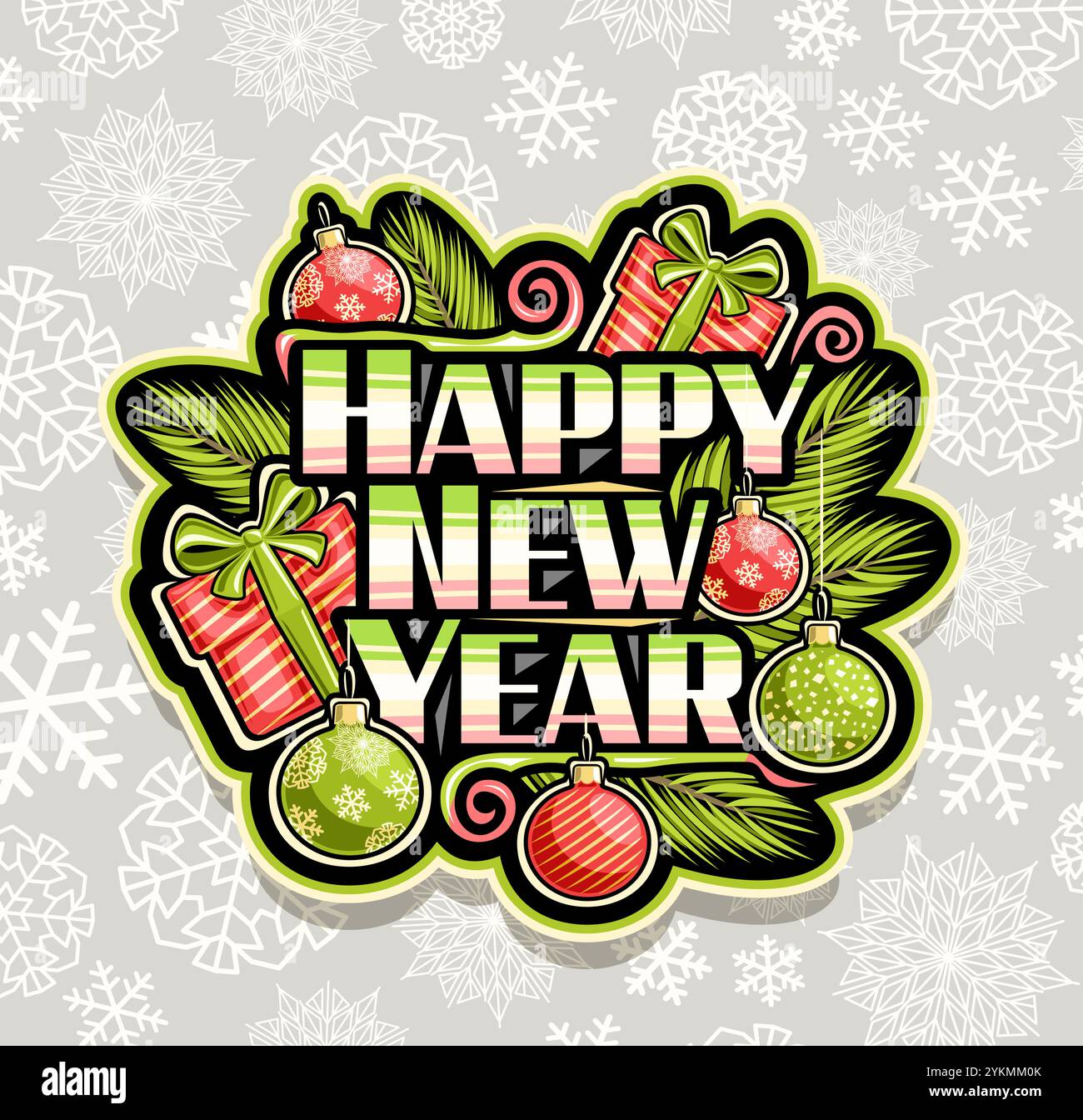 Vector logo for Happy New Year, decorative signage with cartoon design ...