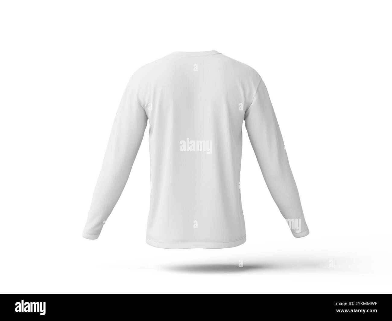 Back View White Blank Long Sleeve V-Neck T-Shirt Mockup 3D Realistic ...