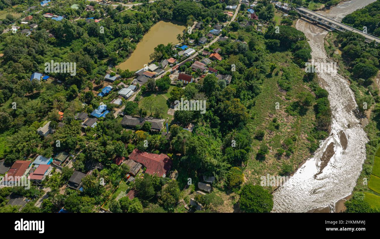 Aerial view of The Ta Pai Memorial Bridge is like the gateway to Pai ...