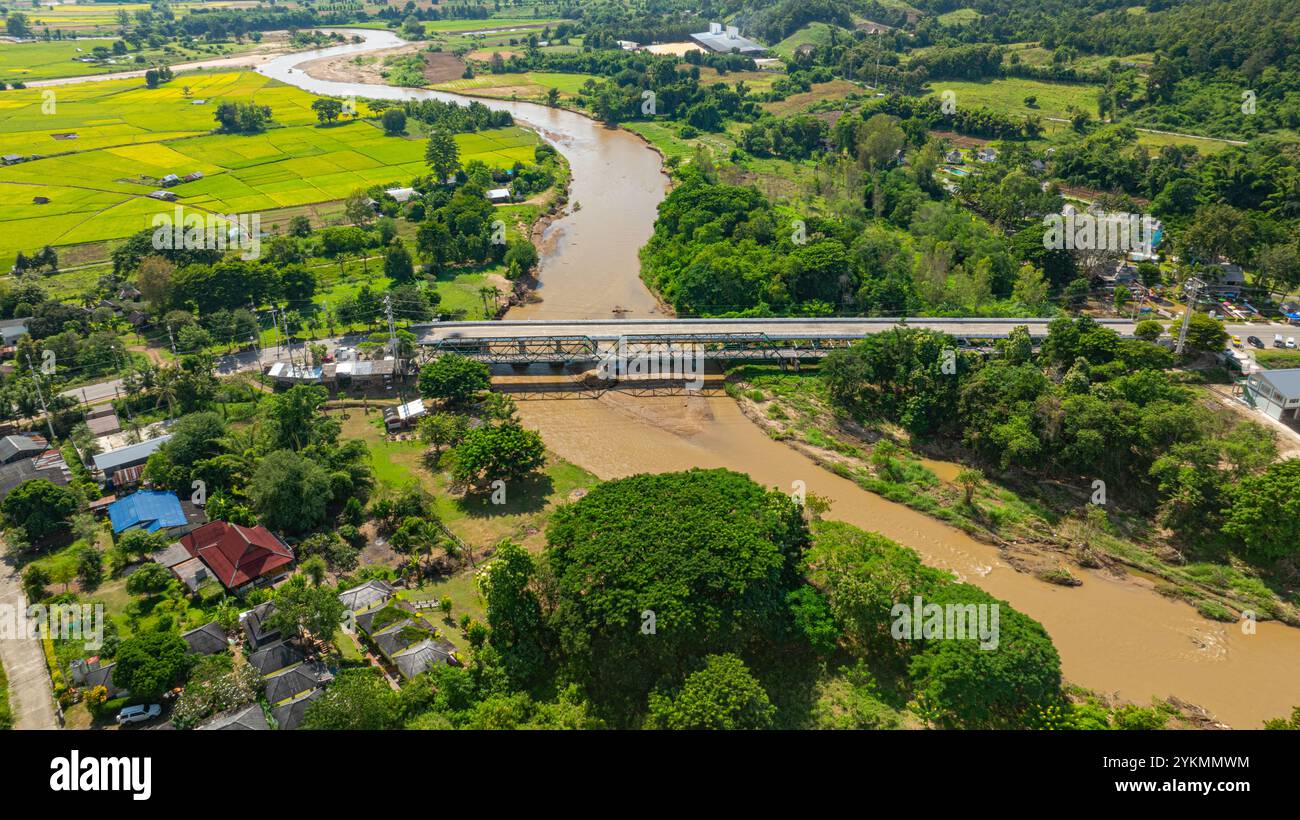 Aerial view of The Ta Pai Memorial Bridge is like the gateway to Pai ...
