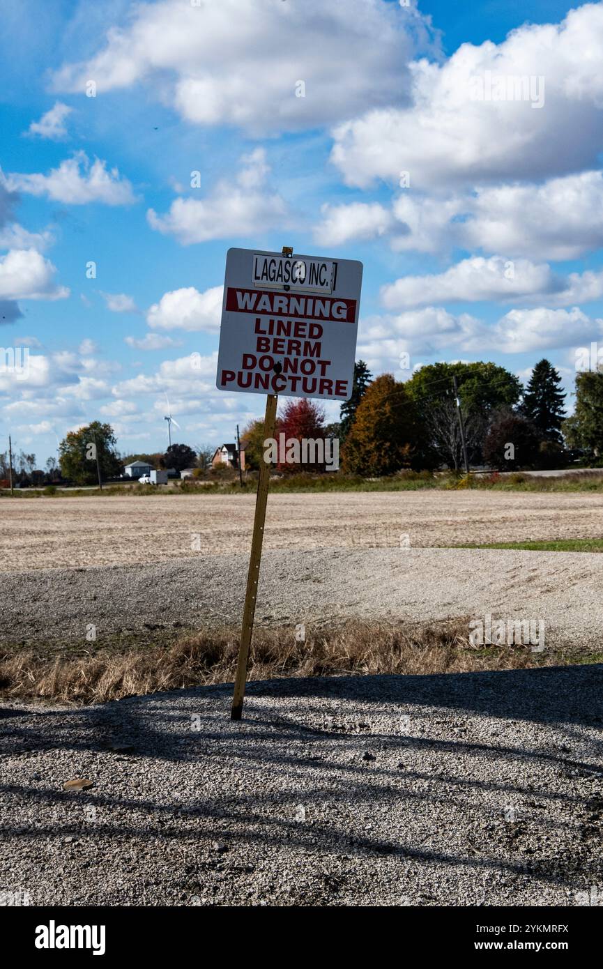 Lagasco Inc. warning sign lined berm in Wheatley, Ontario, Canada Stock ...