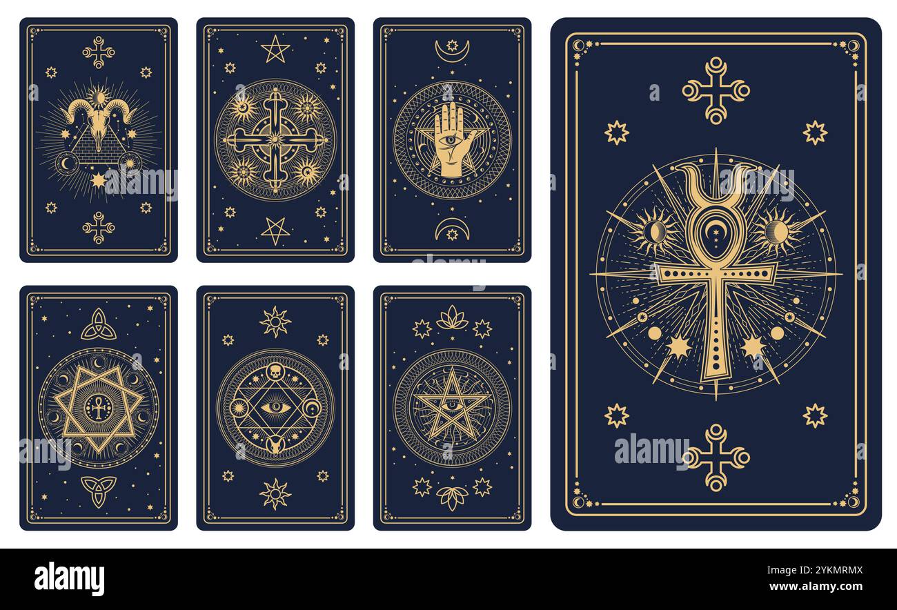 Tarot cards with esoteric magic and mystic moon, sun and star, vector ...