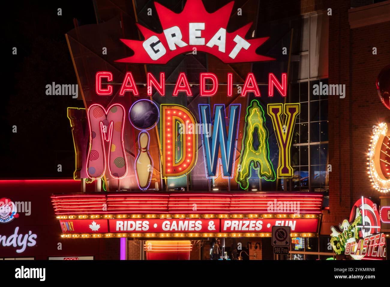 Great Canadian Midway sign at night on Clifton Hill in Niagara Falls ...