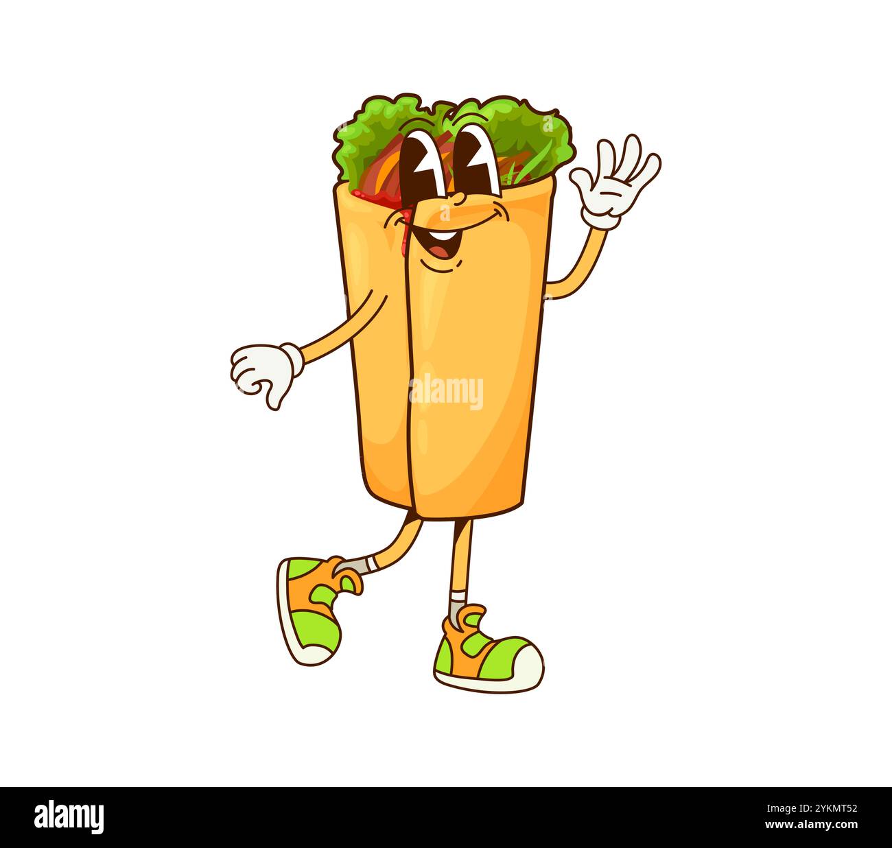 Cartoon fast food shawarma groovy character. Takeaway cafe snack, junk ...