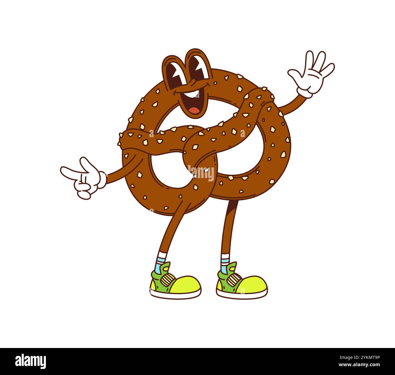 Cartoon groovy pretzel, bakery and pastry character with a playful ...