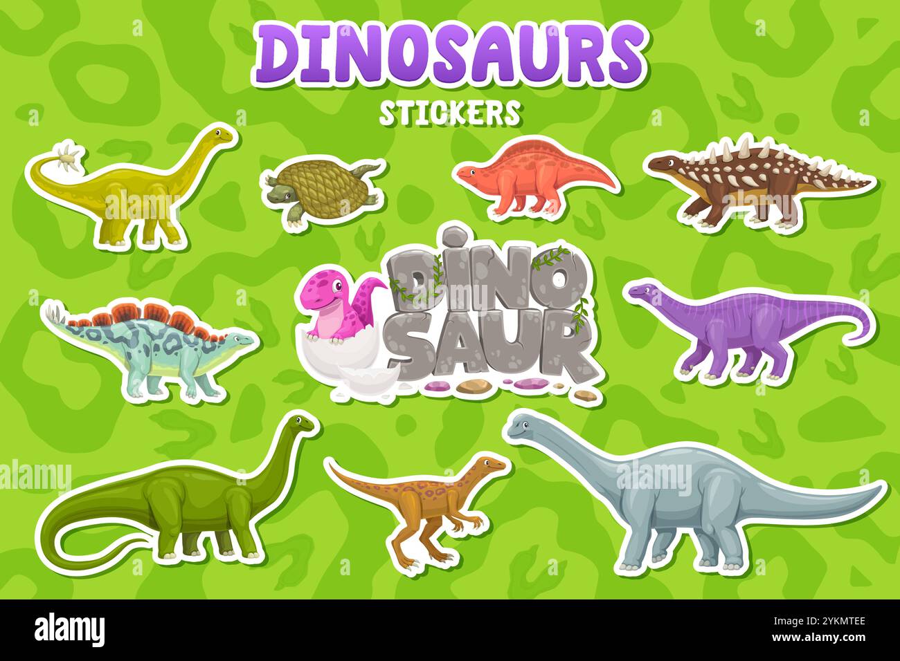 Cartoon dinosaur animal characters stickers pack. Prehistoric dinosaur ...