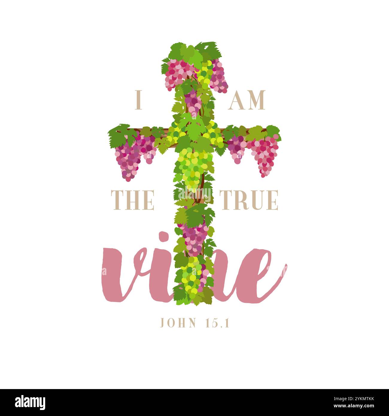 Jesus is the true vine creative Christian symbol. Greeting card design ...