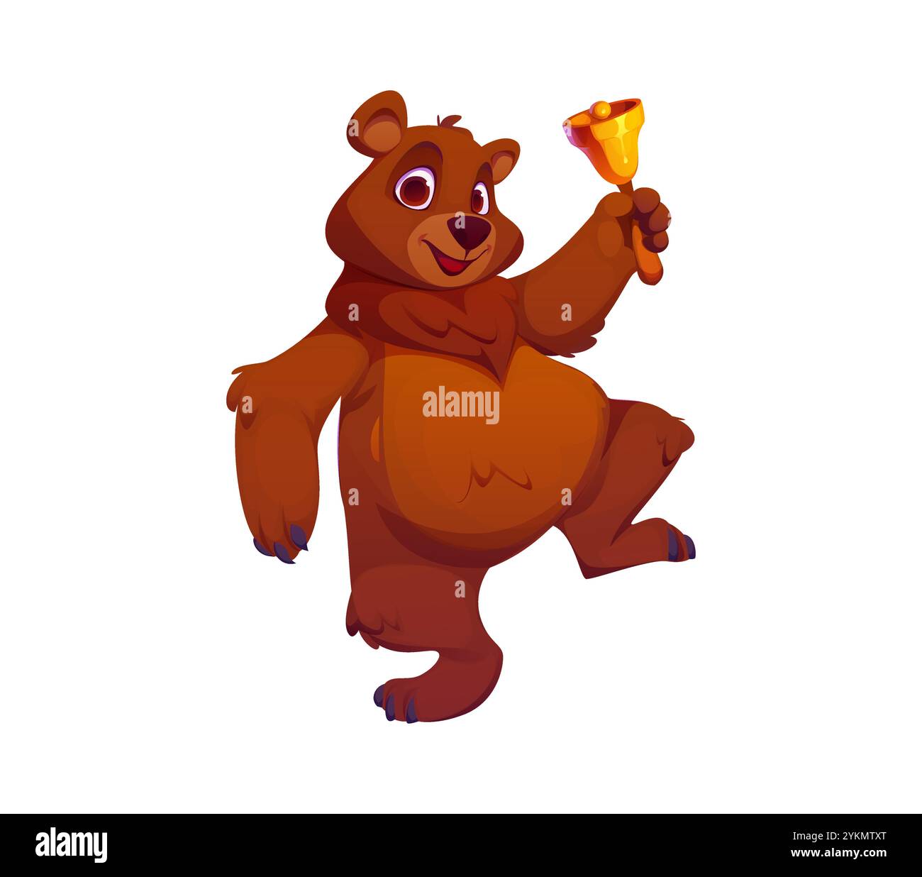 Cartoon Christmas bear animal character ringing the bell. Isolated ...