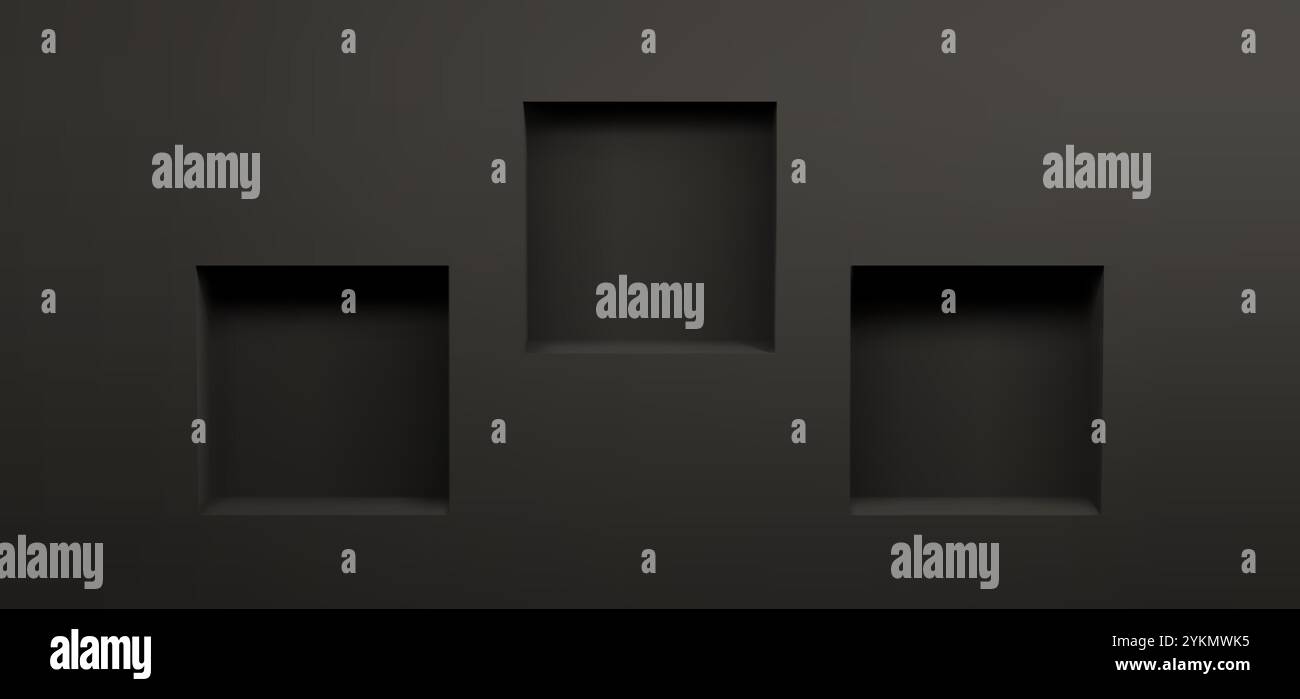 3d black empty wall niche. Square box frame space in room interior for ...