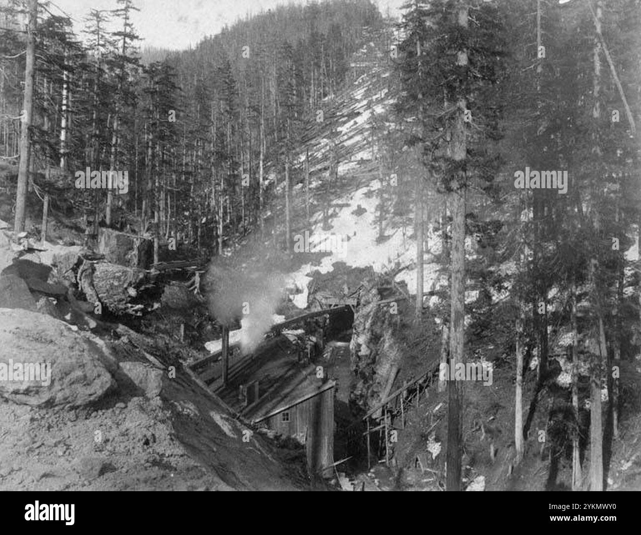 Building near Northern Pacific Railway's Stampede Pass Tunnel, ca 1887 ...