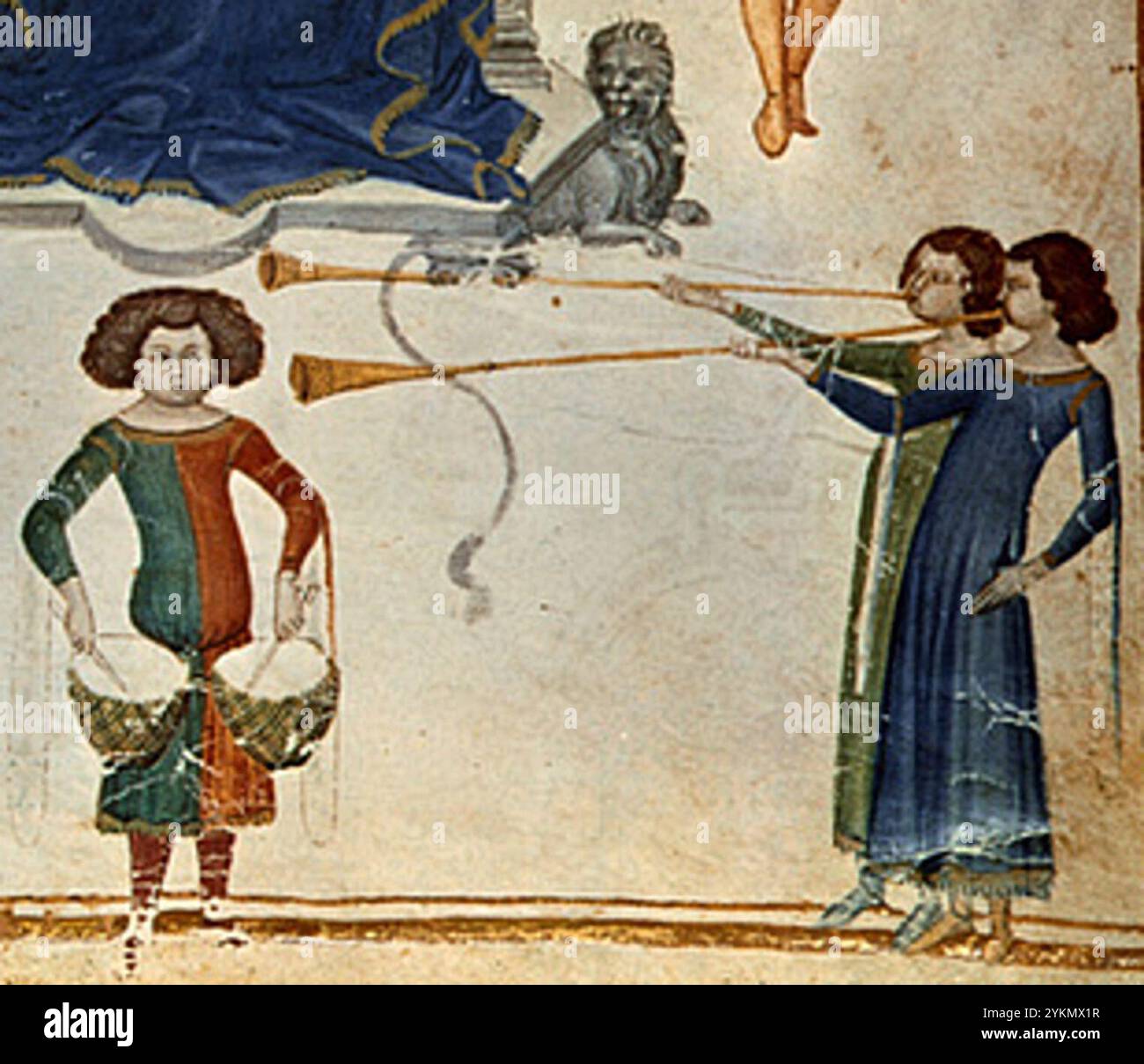 Buisine trumpets, drums, Italy, 14th century Stock Photo - Alamy