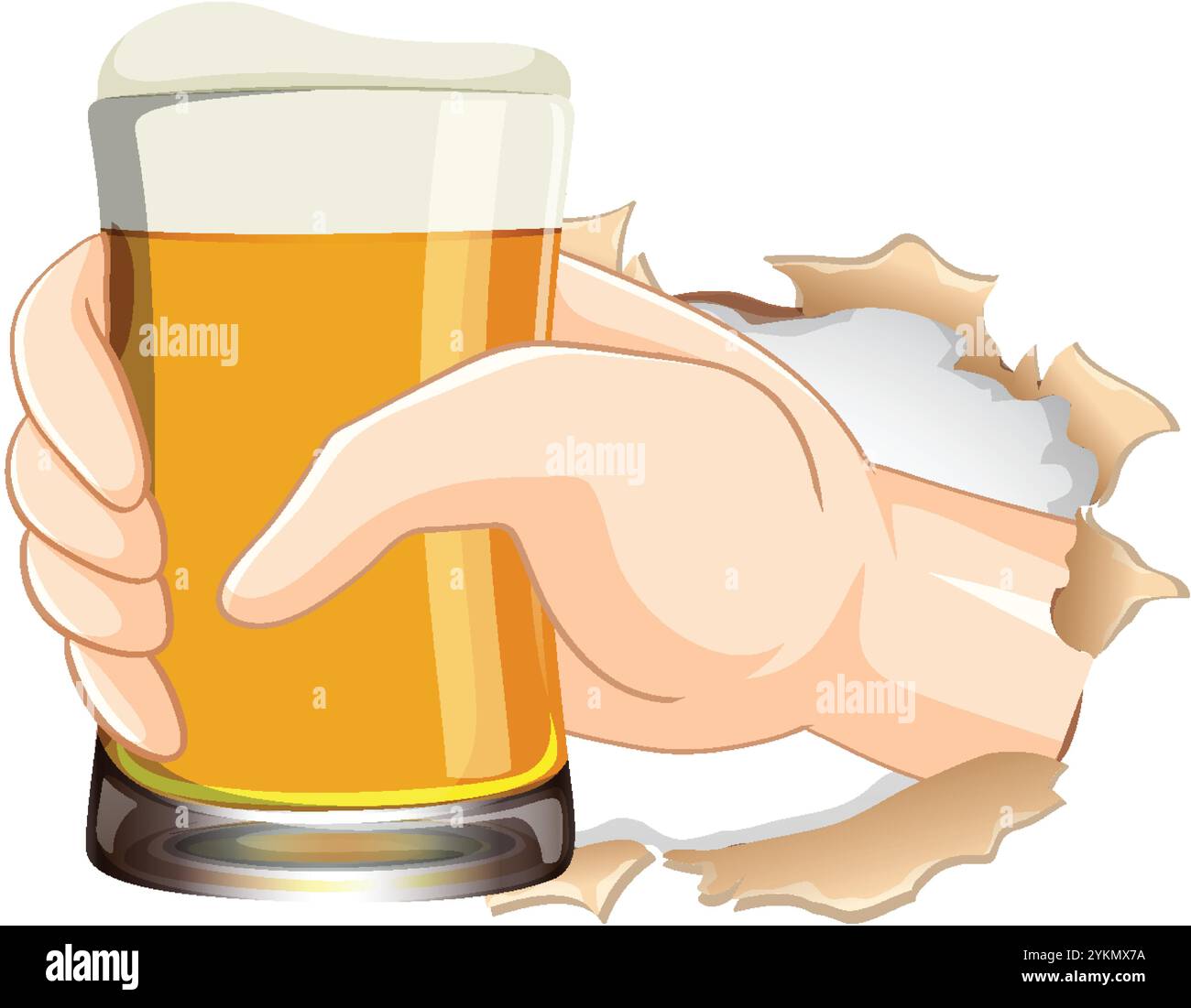 Hand holding beer through a torn paper Stock Vector Image & Art - Alamy