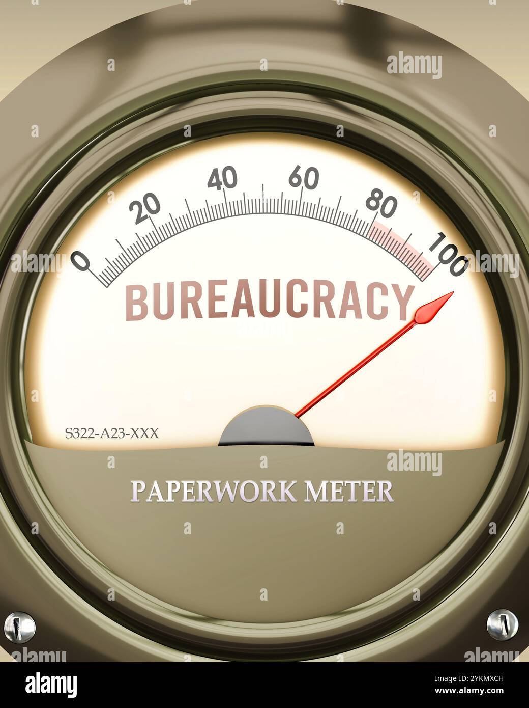 Bureaucracy and Paperwork Meter that is hitting a full scale, showing a ...