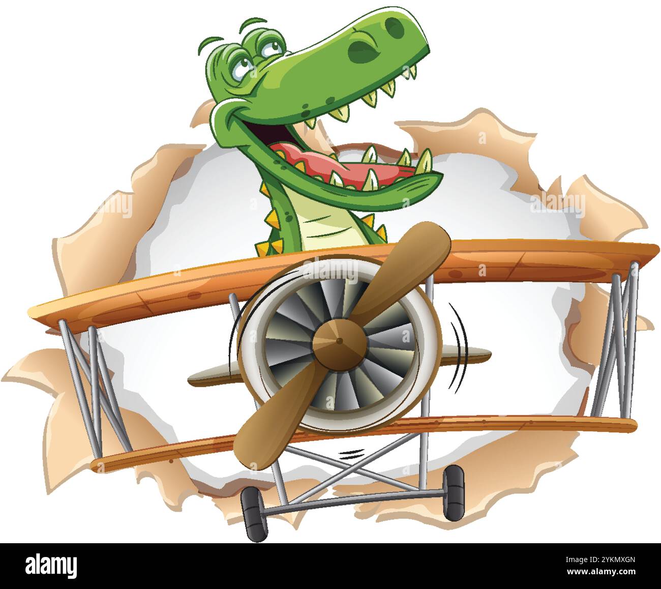 Cheerful crocodile flying a classic wooden airplane Stock Vector Image ...