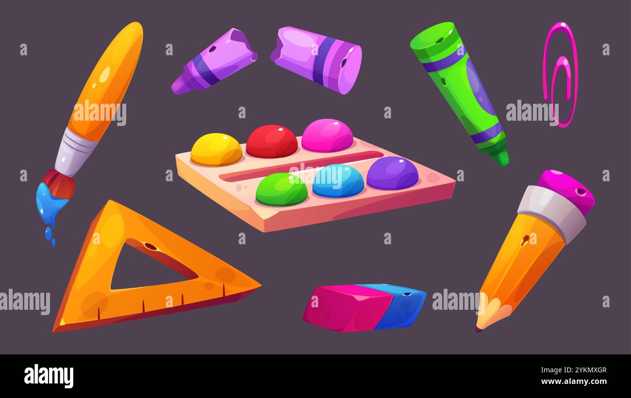 Painting tools set isolated on black background. Vector cartoon ...