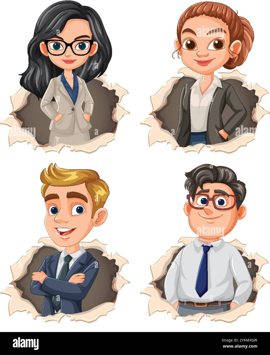 Four cartoon professionals in torn paper frames Stock Vector Image ...