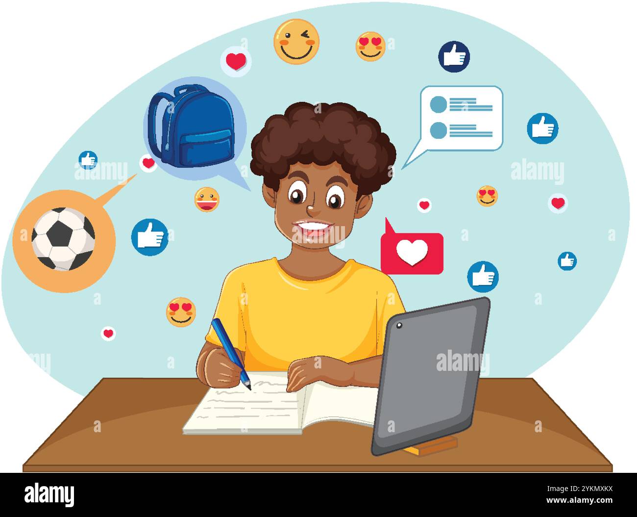 A student studying with social media icons around Stock Vector Image ...