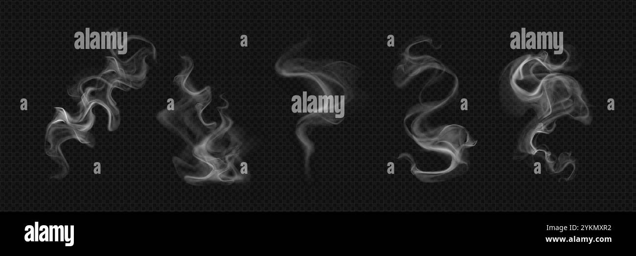 White realistic smoke elements flowing on dark background. Translucent ...