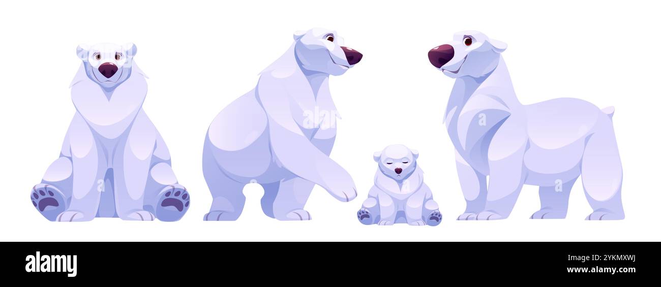 Cartoon polar bear characters in different poses - sitting and standing ...