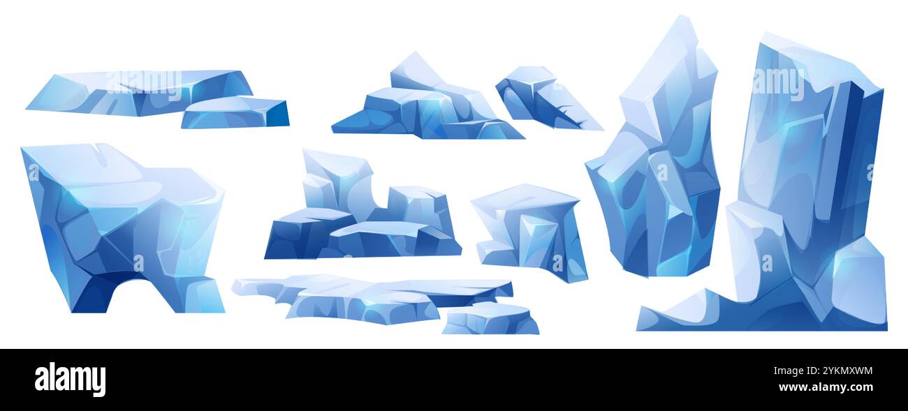Blue crystal glacier formations. Various arctic ice structures of ...