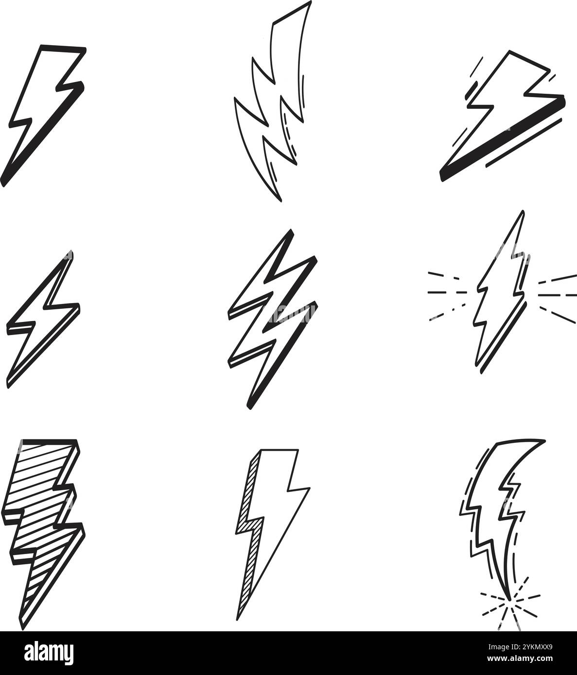 Set of lightning vector illustration hand drawn Stock Vector Image ...