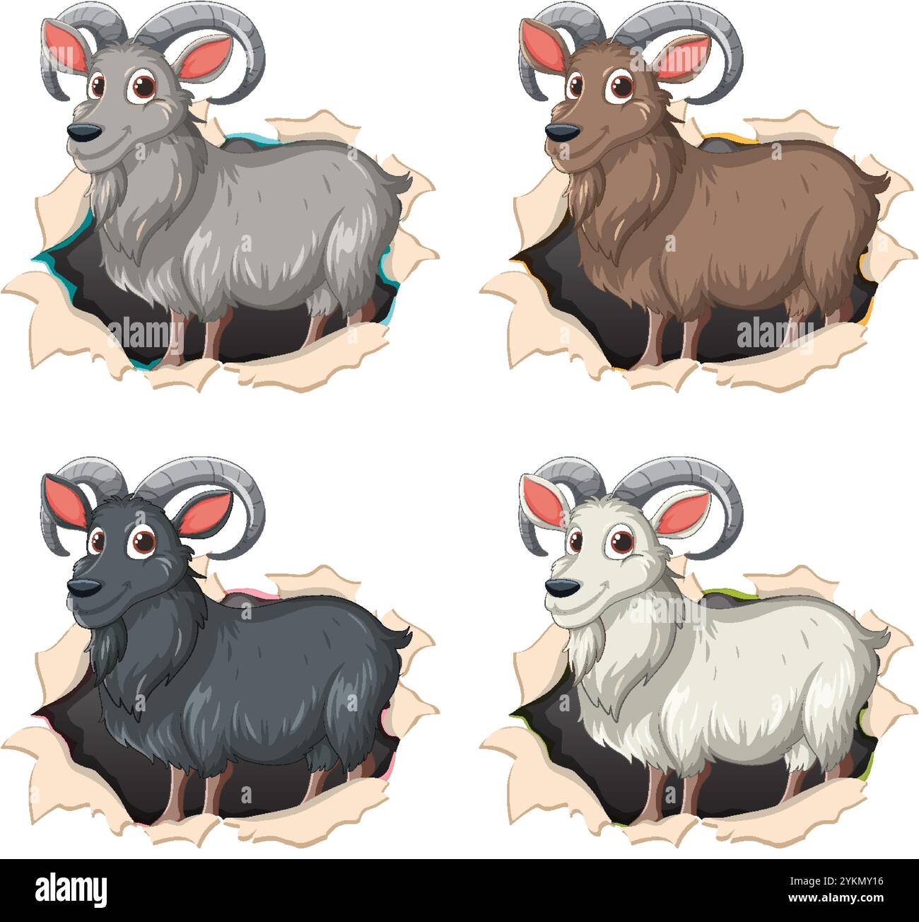 Four goats peeking through torn paper holes Stock Vector Image & Art ...